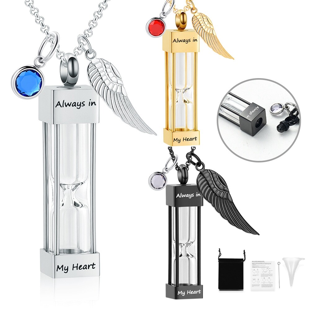 Glass Hourglass Cremation Jewelry for Ashes Container Vial Urn Necklace ...