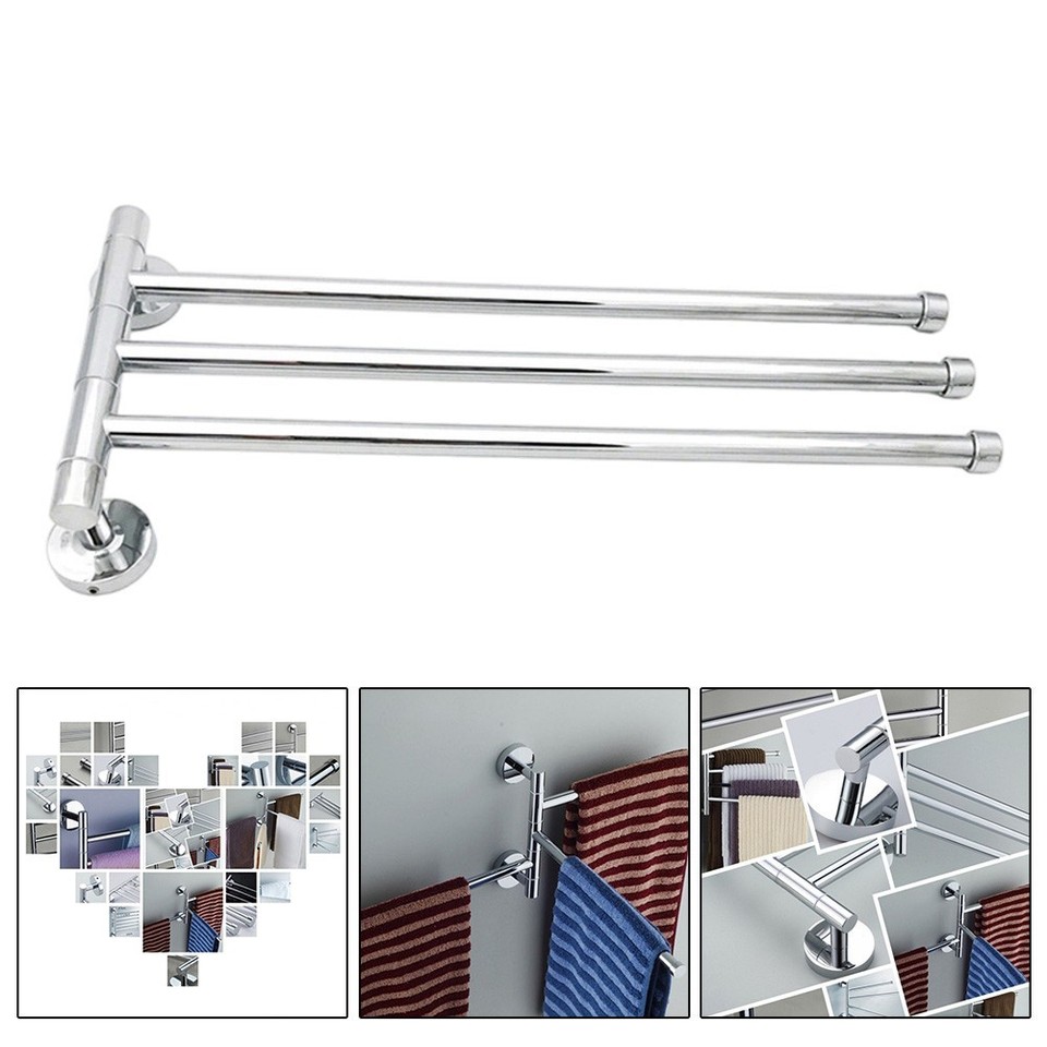 For Bathroom Towel Rack Three Rod Rotating Stainless Steel Compact ...
