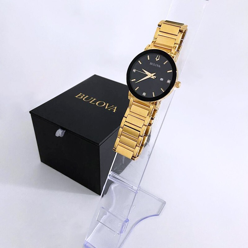 Classic Bulova Futuro Modern Stainless Steel Men 97D116 Black Gold ...