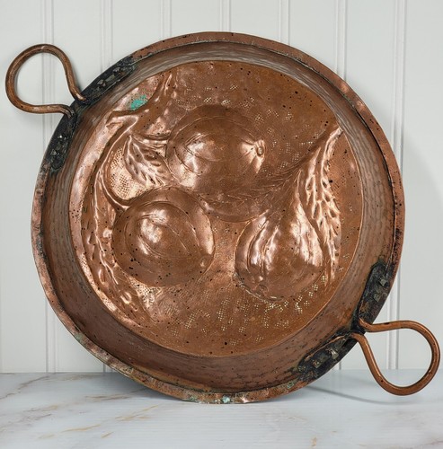 Rare Antique French Copper Embossed Fruit Motif Pan with Hand-Forged ...