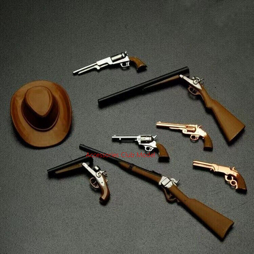 1/12 scale cowboy hat and gun 7 pieces pistol weapon accessories for 6 ...