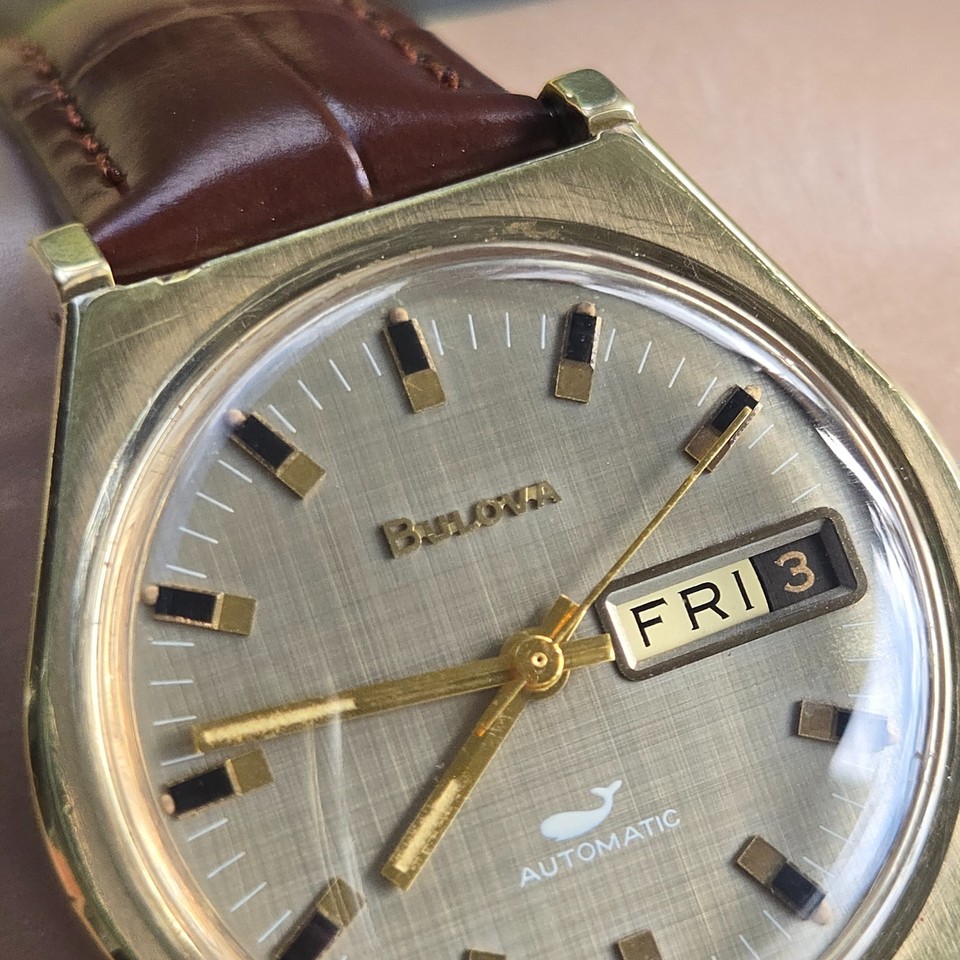 1972 BULOVA Golden Clipper "AB" men's automatic watch Gay Linen dial ...