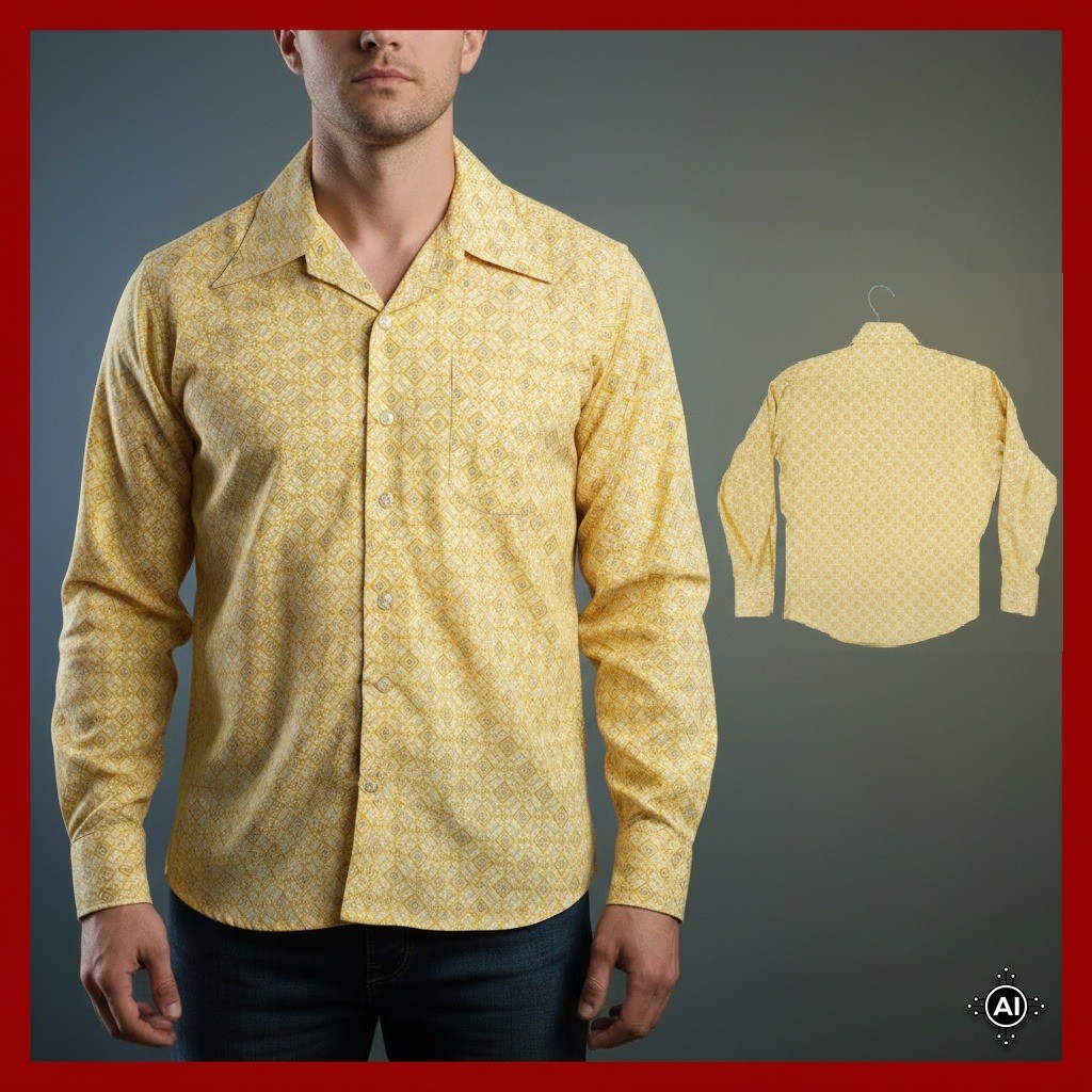 Vintage Kmart Mens Shirt M Yellow Geometric Amart Retro 70s Easy Care | eBay