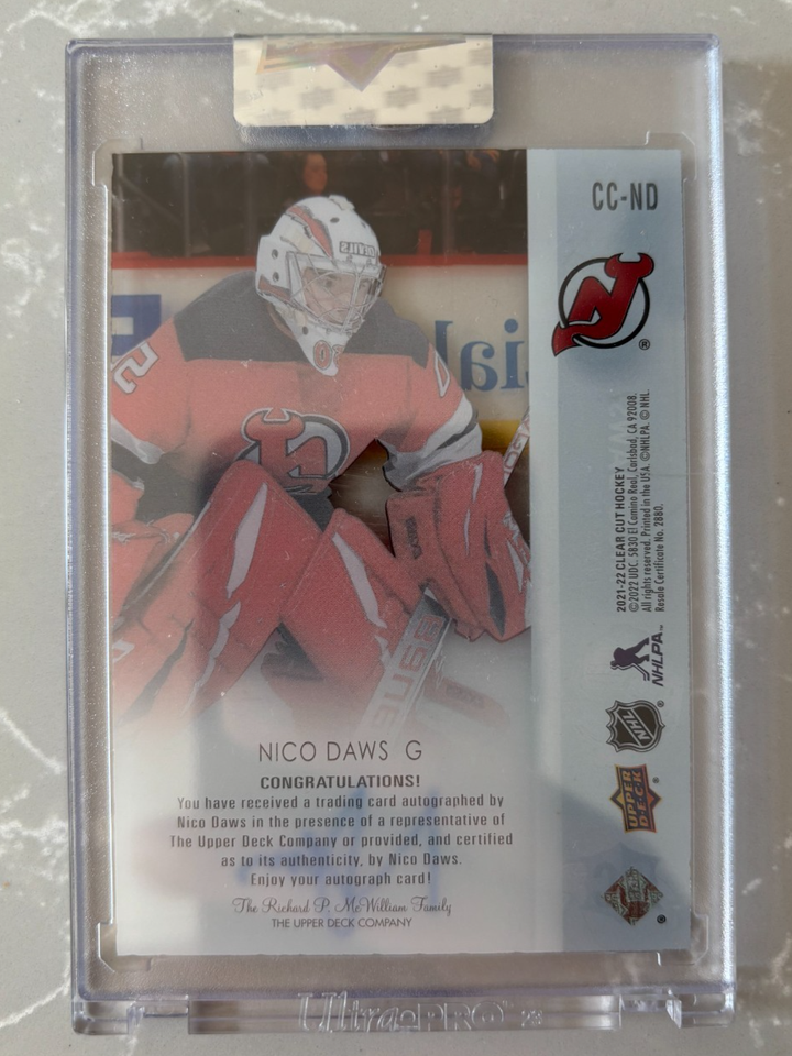 Nico Daws Clear Cut Auto RC Devils 2021-22 Rookie CC-ND New Jersey ...