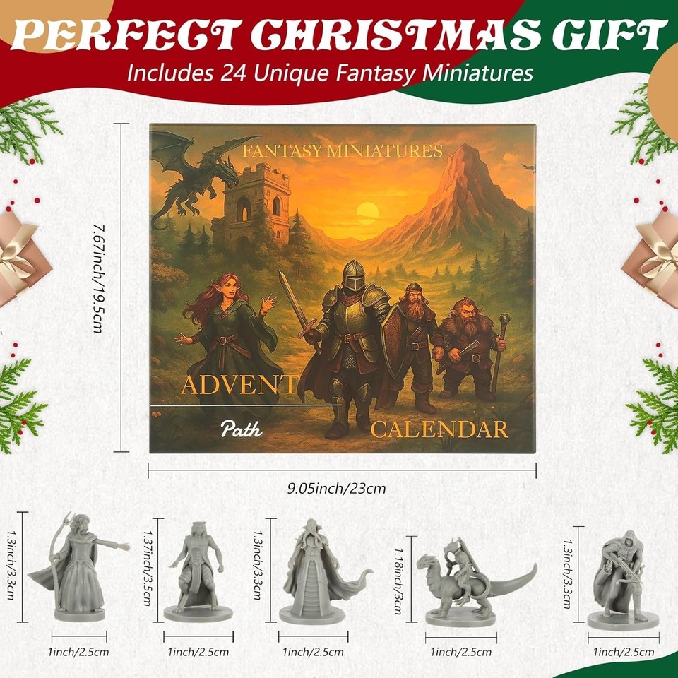 24-Day Fantasy Tabletop Advent Calendar – 24 Unpainted 28–32Mm RPG ...