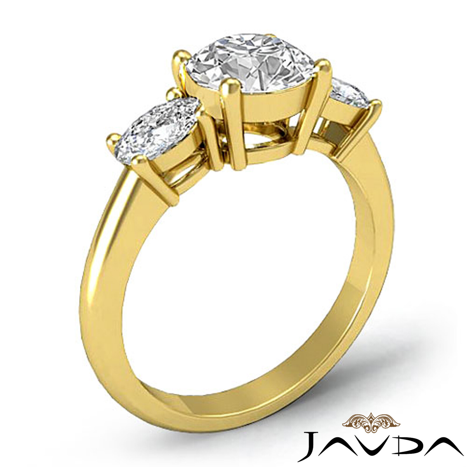 3 Stone Prong Setting Round Diamond Engagement Gold Ring GIA G Color ...