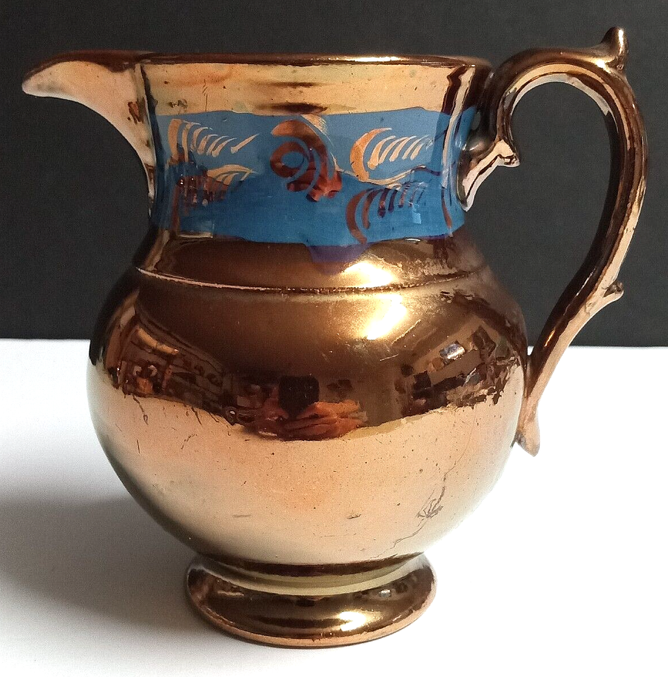 English Staffordshire Copper Luster Banded Floral Antique Pitcher Jug ...
