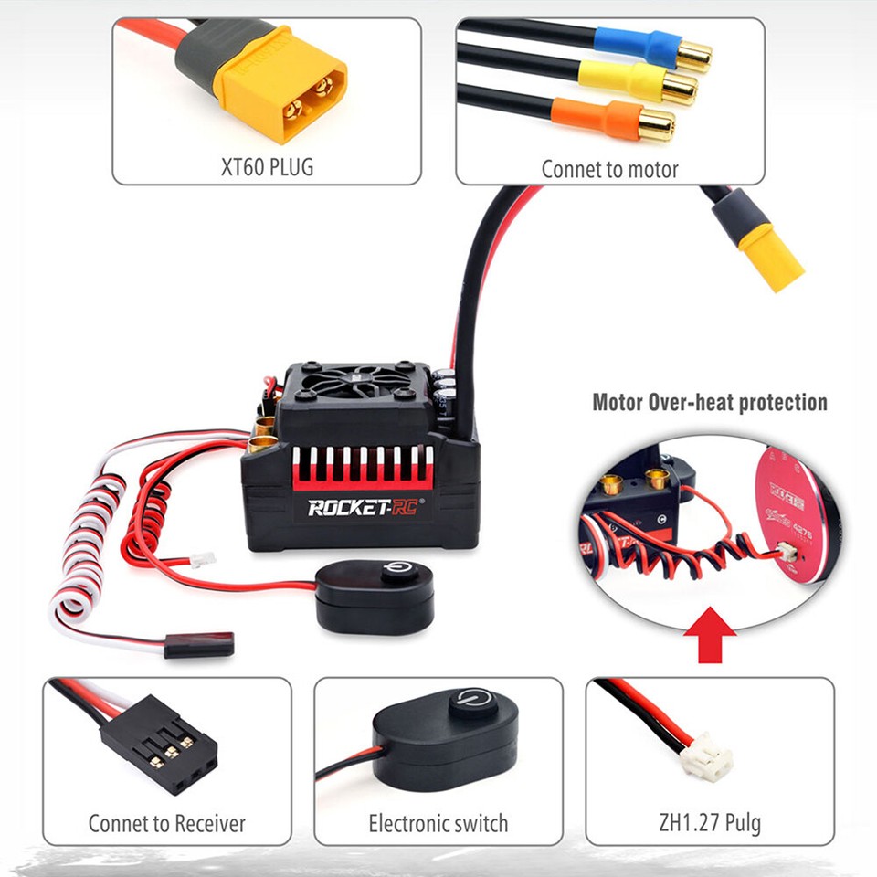 Rocket RC 130A/160A Brushless ESC Waterproof for 1/7 1/8 RC Car Buggy ...