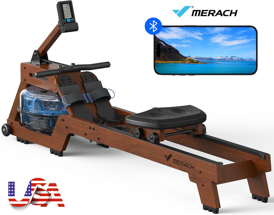 MERACH R14 Solid Wood Water Rowing Machine Workout Exercise Fitness ...