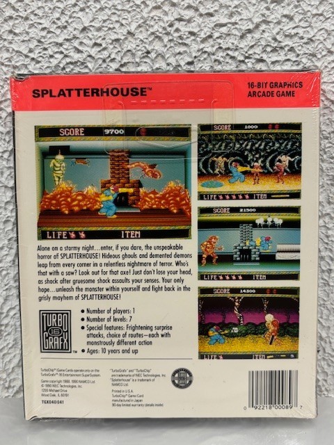 Splatterhouse TurboGrafx 16 (Factory Sealed) (1990) Turbo Grafx NEC ...