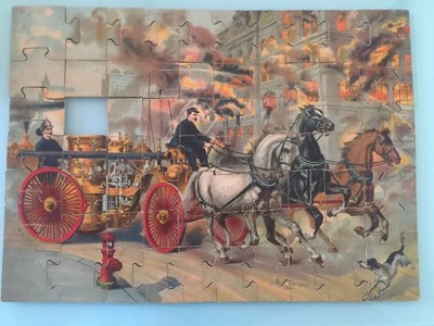 Antique McLoughlin Bros 1901 Horse Drawn Fire Engine Jigsaw Puzzle Set ...