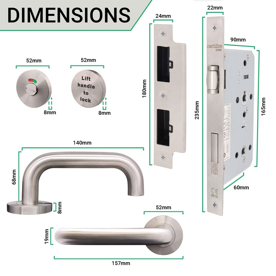 Lift to Lock Lever Handle Set & Lock for Bathroom Toilet Cubicle Doors ...