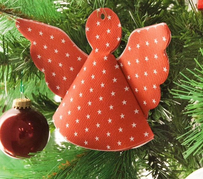 12 x Airlaid Servietten 39x37 cm Angel Mini Stars red Engel kleine ...