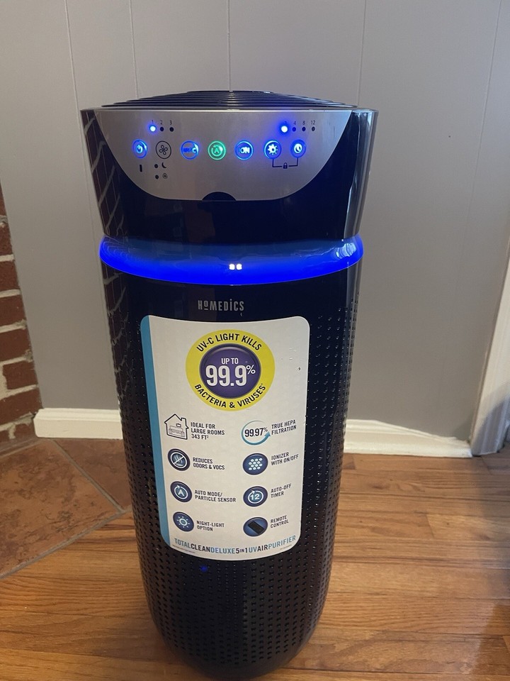 Homedics Total Clean Deluxe 5 N 1 Air Purifier HEPA & UV-C for Extra ...