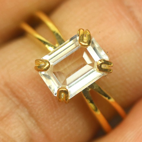 Unheated 6 x 8mm. White Beryl Ring 925 Sterling Silver 18k Gold Plated ...