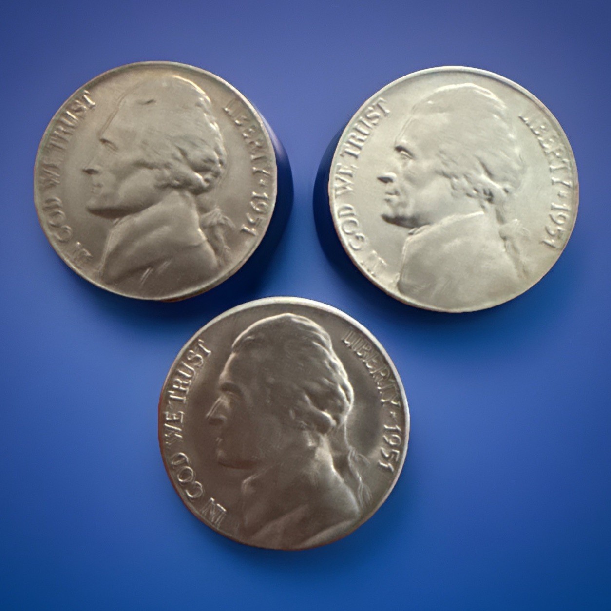 1951 P-D-S Jefferson Nickels Nice Mixed BU/Uncirculated Set of 3!! 1652 ...