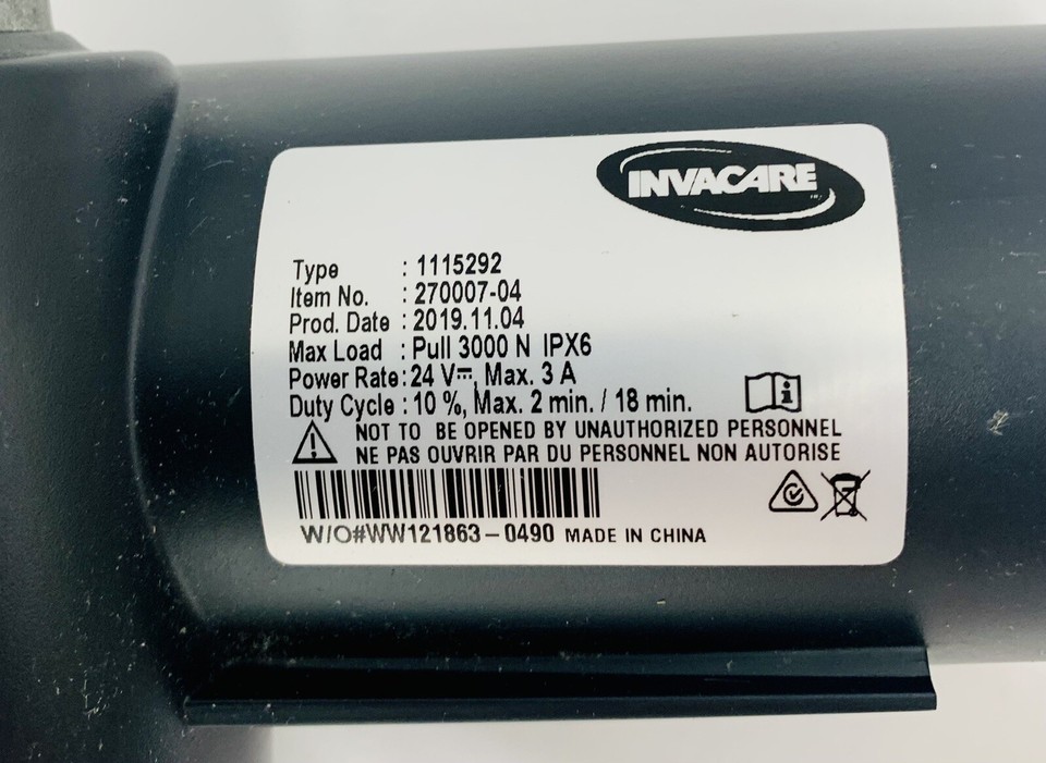 INVACARE PUSH MOTOR ACTUATOR HOSPITAL BED TYPE: 1115292 ITEM: 270007-04 ...