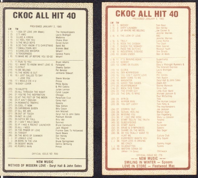 "RARE & HARD To FIND" CKOC 1150 All Hit 40 & 100 Radio Music Charts 29 ...