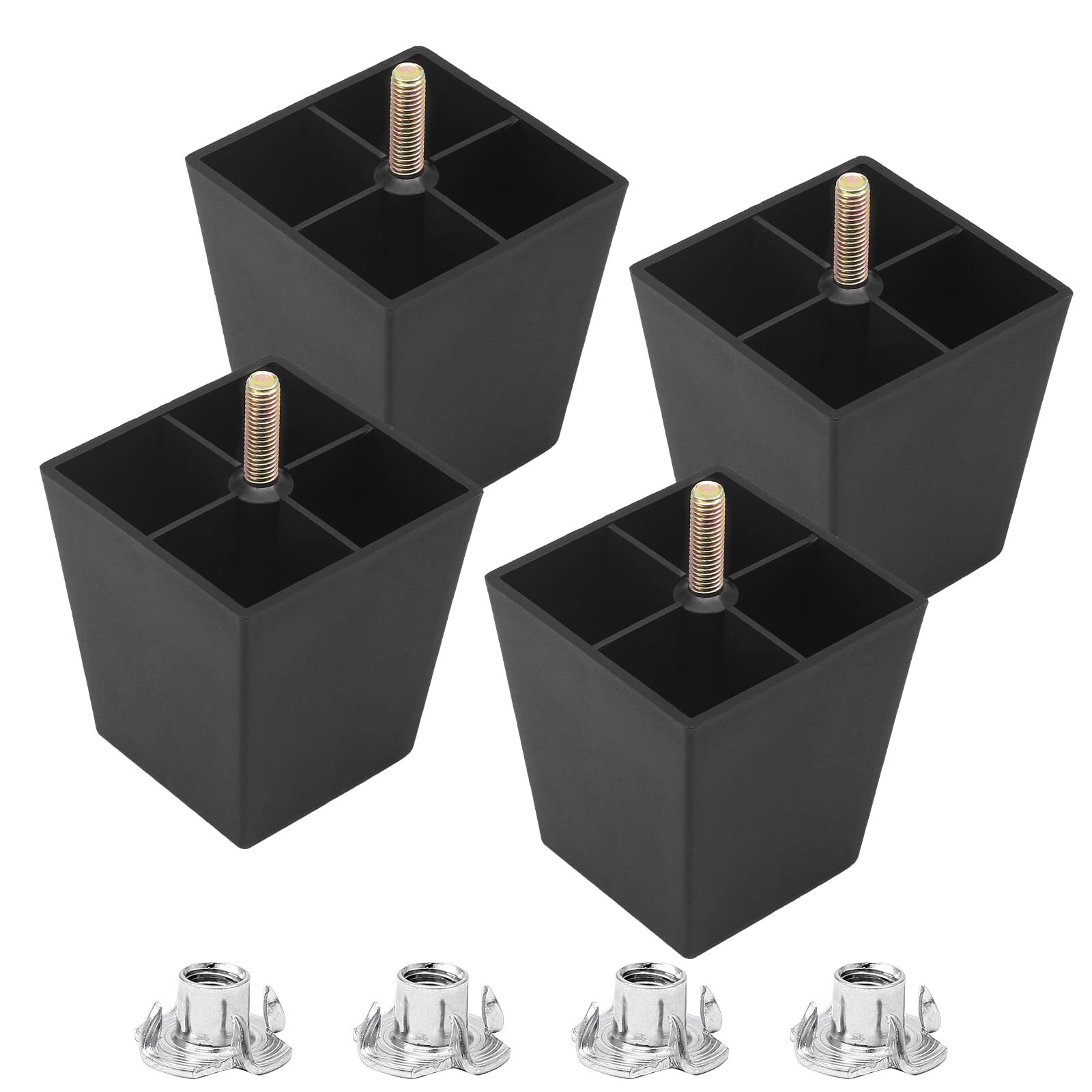 4 Pcs 3 Inch Plastic Table Legs Black Tapered Furniture Legs Square ...