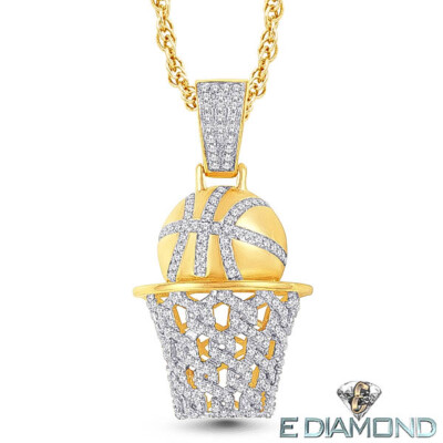 10 Karat Solid Gold, Diamond Basket Ball Hoop pendant, 0.59 CTS Natural ...