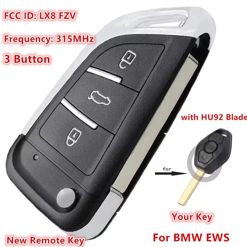 Upgraded Flip Remote Key Fob for BMW EWS 3 5 7 E38 E39 E46 X3 X5 Z3 ...
