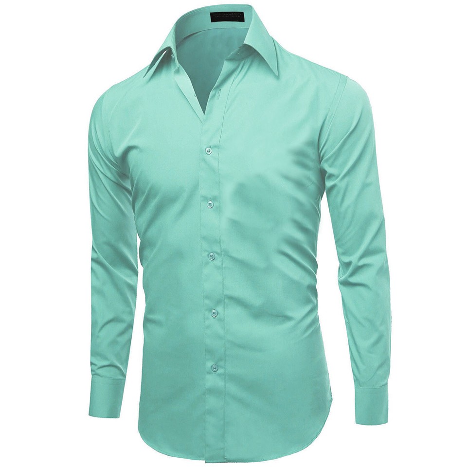 Men's Premium Long Sleeve Formal Button Up Slim Fit Solid Color Dress ...