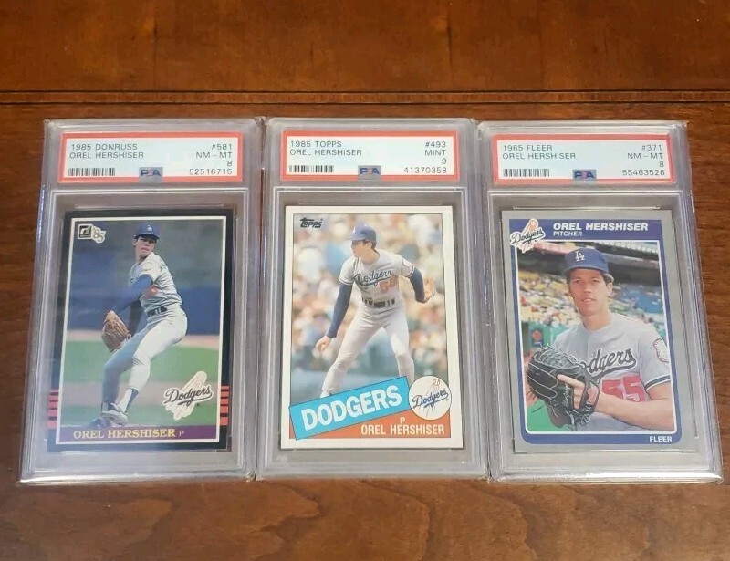 Lot of 3 Cards PSA 1985 Fleer PSA 8 and Topps PSA 9,DONRUSS PSA8 Orel ...