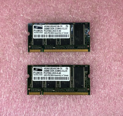 2 X 256MB PROMOS DDR-333 PC2700 NON-ECC SODIMM MEMORY RAM ...