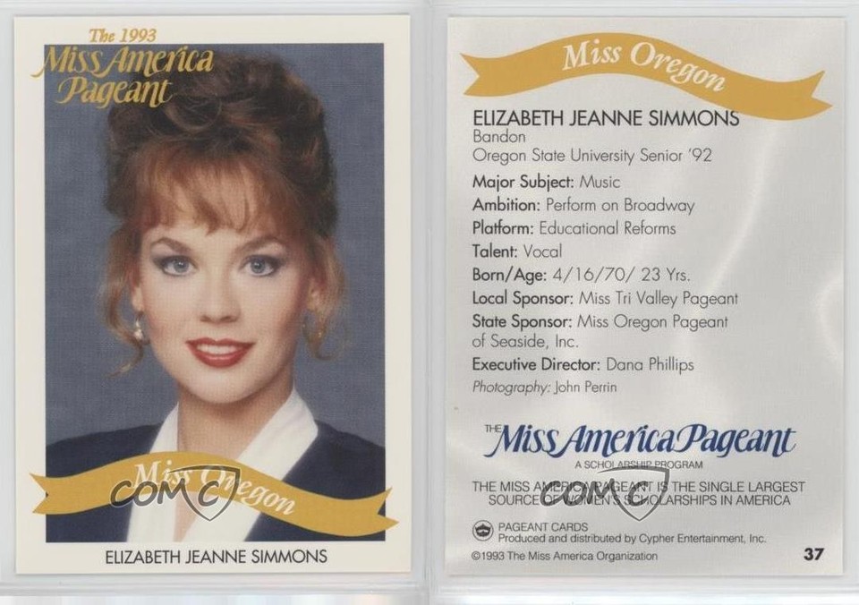 1993 Miss America Pageant Cards Elizabeth Jeanne Simmons (Miss Oregon ...
