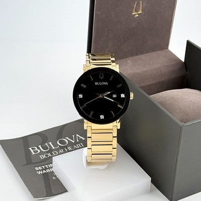 Bulova Men's 97D116 Futuro Diamond-Accent Gold-Tone Stainless Quartz ...