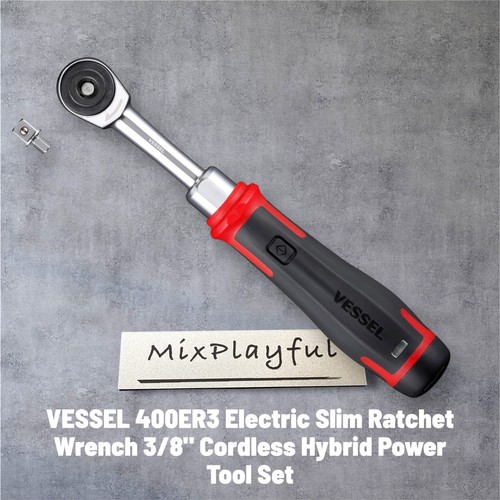 VESSEL 400ER3 Electric Slim Ratchet Wrench 3/8" Cordless Hybrid Power ...