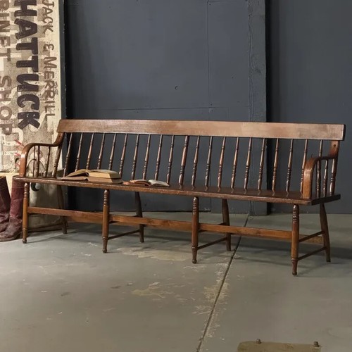 Long Antique Farmhouse Bench, 7 Foot Primitive Spindle Back Wood Bench ...
