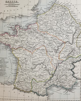 1857 ANCIENT MAP HAND COLOURED GALLIA FRANCE ~ AQUITANIA LUGDUNENSIS ...