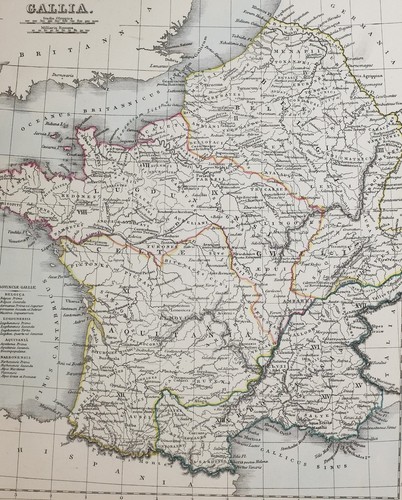1857 ANCIENT MAP HAND COLOURED GALLIA FRANCE ~ AQUITANIA LUGDUNENSIS ...