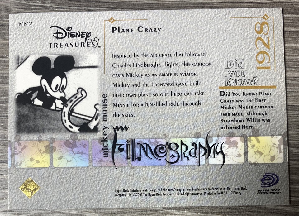 2003 Disney Treasures Filmography Non-Sport Card MM2 Plane Crazy 1928 ...