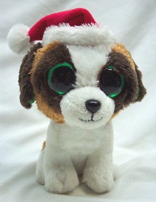 TY Beanie Boos BIG EYED PRESENTS THE DOG W/ SANTA HAT 6" Plush STUFFED ...