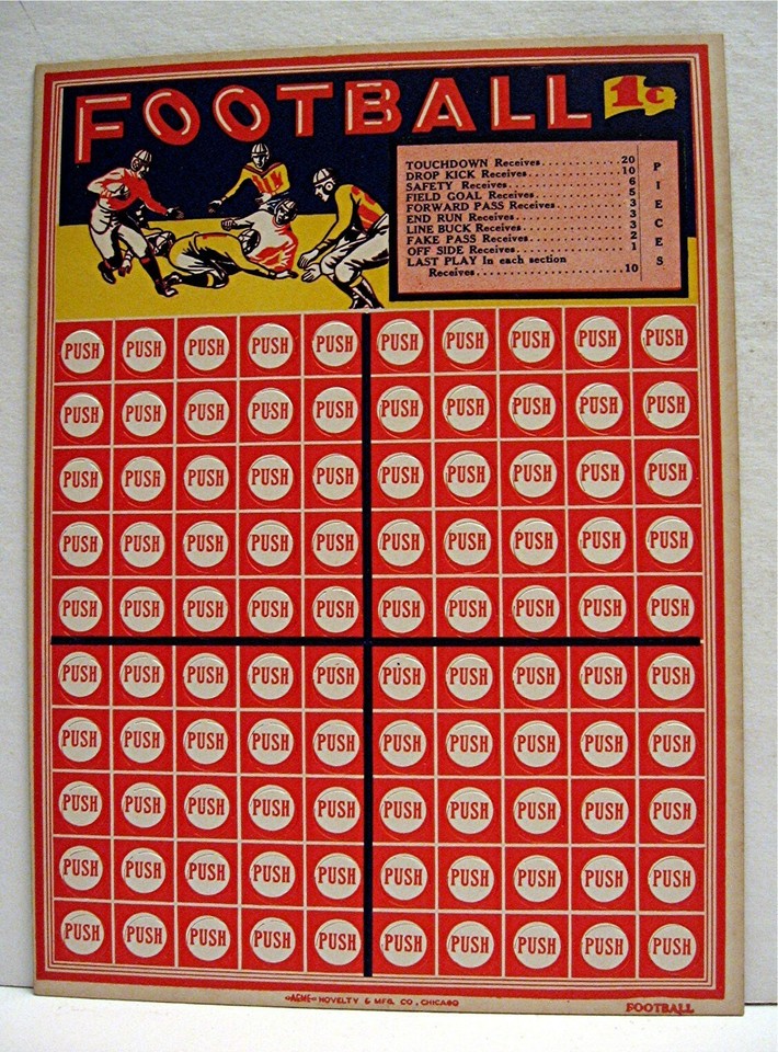 Acme 1 Cent Football Jackpot Prize Punch Board Chicago Unused Old Store ...
