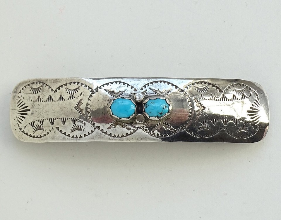 Vintage Native American Navajo Turquoise Hair Clip Barrette Sterling ...