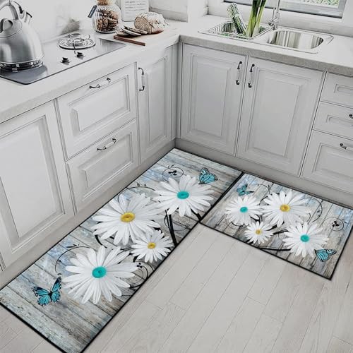 Daisy Kitchen Rugs and Mats Non Skid Washable Set of 2, Yellow Large ...