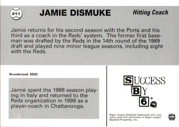 2002 Stockton Ports Grandstand #8 Jamie Dismuke Hitting Coach Baseball ...
