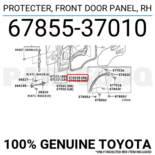 6785537010 Genuine Toyota PROTECTER, FRONT DOOR PANEL, RH 67855-37010 ...