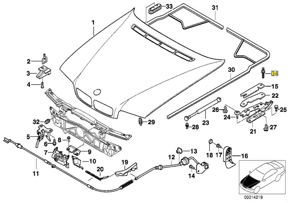 BMW E39 E38 Bonnet Hinge Earth Pin Bolt Stud M8/M6 07147202371 New ...