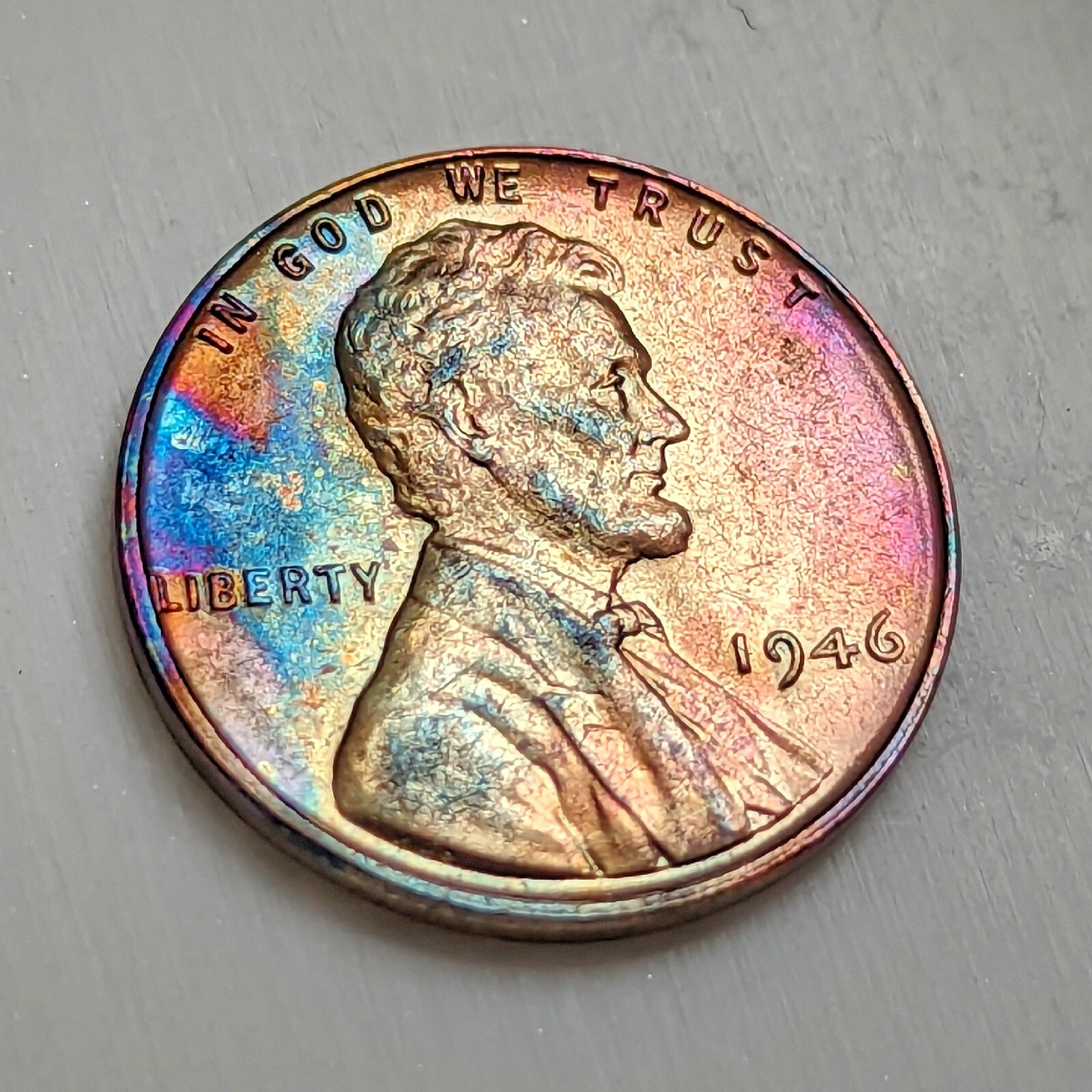 1946 All Colors Rainbow Toned Lincoln Wheat Cent Penny Red Blue Pink ...