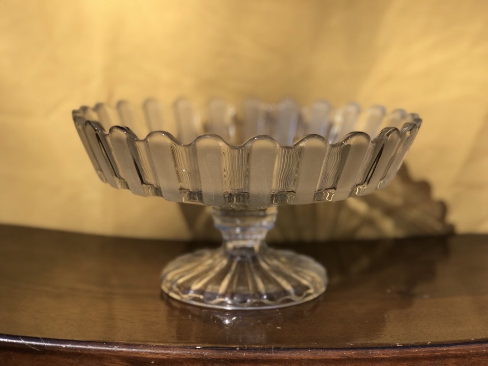 ANTIQUE EAPG Bakewell,Pears,&Co Frosted Ribbon Glass Low Compote/ Fruit ...