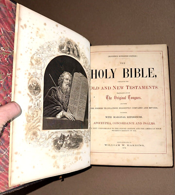 ANTIQUE 1872 HOLY BIBLE " OLD & NEW TESTAMENTS " WILLIAM HARDING ...
