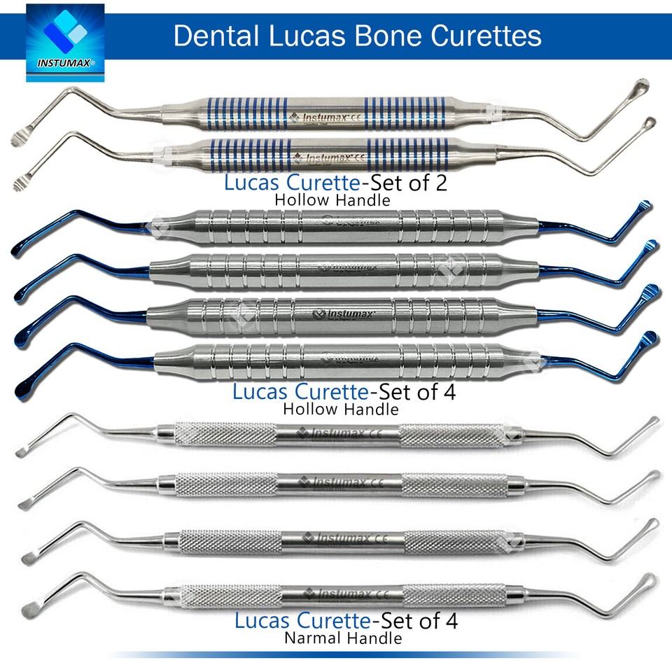 Dental Lucas Bone Curette Set of 4 Blue Surgical Laboratory Instruments ...