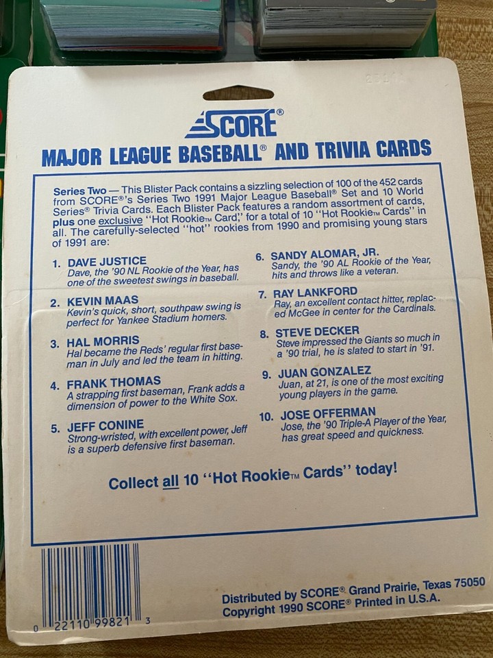 1991 Score Baseball: Blister Packs: Series 2 & 101 Cards/pack | eBay