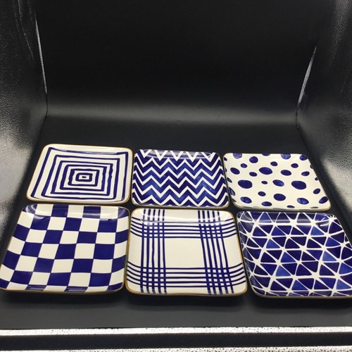 6 Over and Back® Blue And White Gold Yellow Trim Appetizer Dessert ...