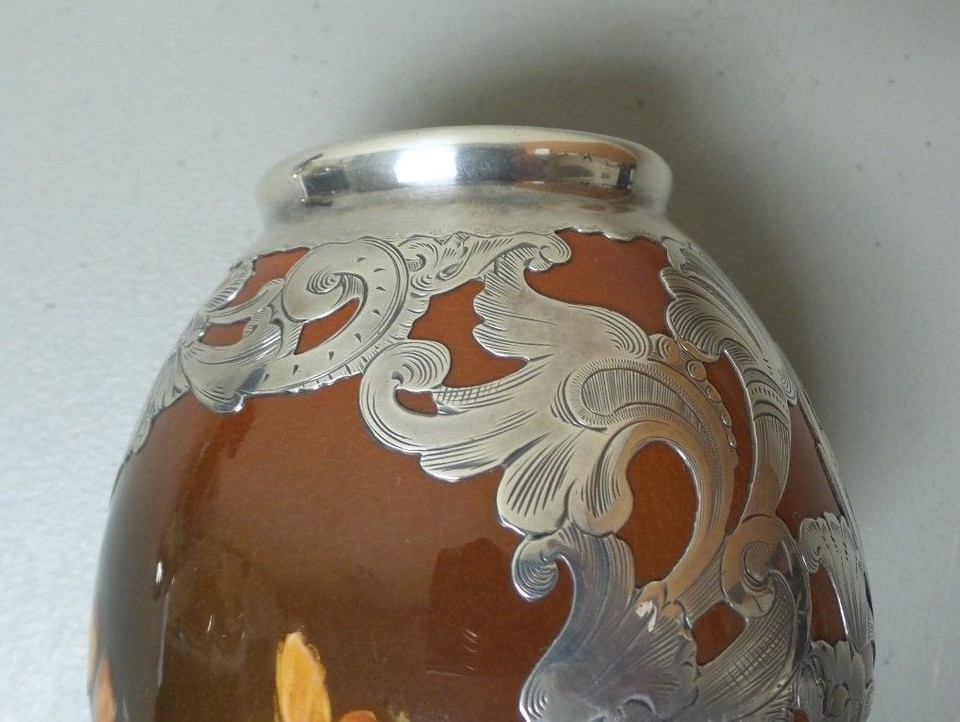 RARE 19th C. ROOKWOOD ART POTTERY 9.25" SILVER OVERLAY EWER, MARY ...