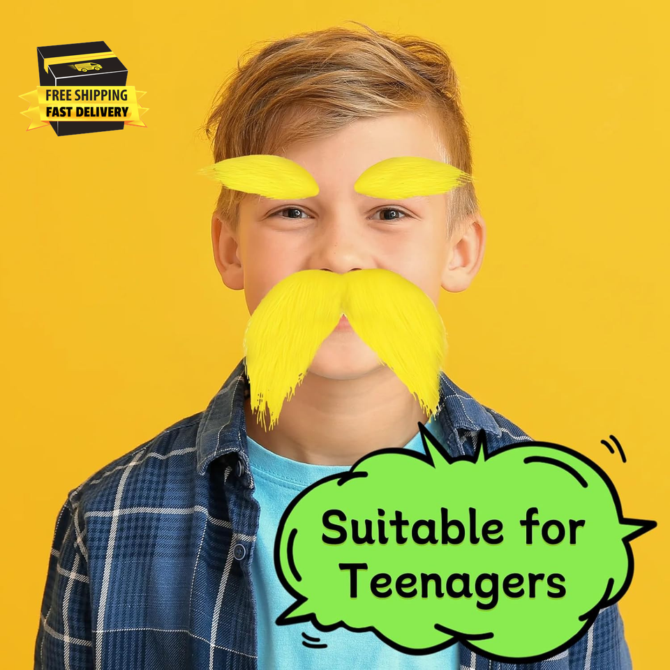Yellow Mustache and Eyebrows, Fake Beard for Kid & Adult, Cosplay ...